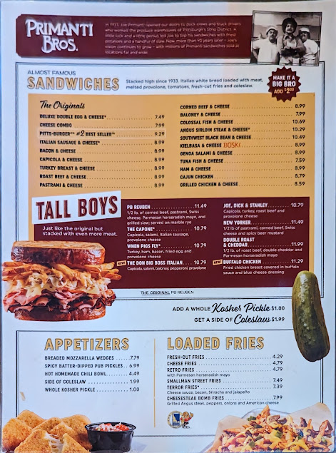 Primanti Bros. Restaurant and Bar Menu | Iconic Pittsburgh Sandwiches ...