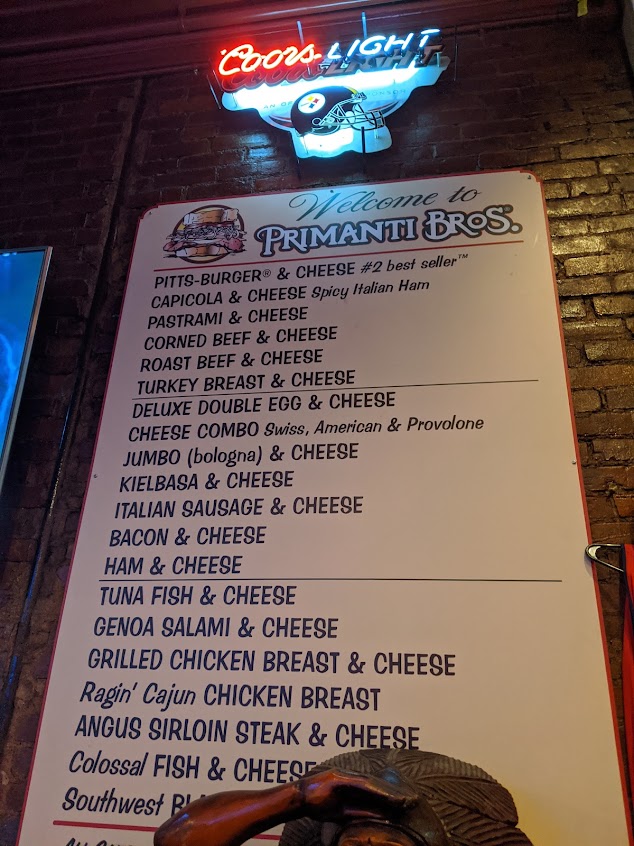 Primanti Bros. Restaurant and Bar Menu | Iconic Pittsburgh Sandwiches ...