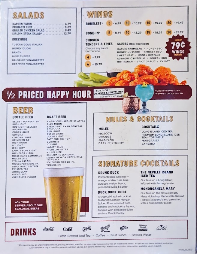Primanti Bros. Restaurant and Bar Menu | Iconic Pittsburgh Sandwiches ...